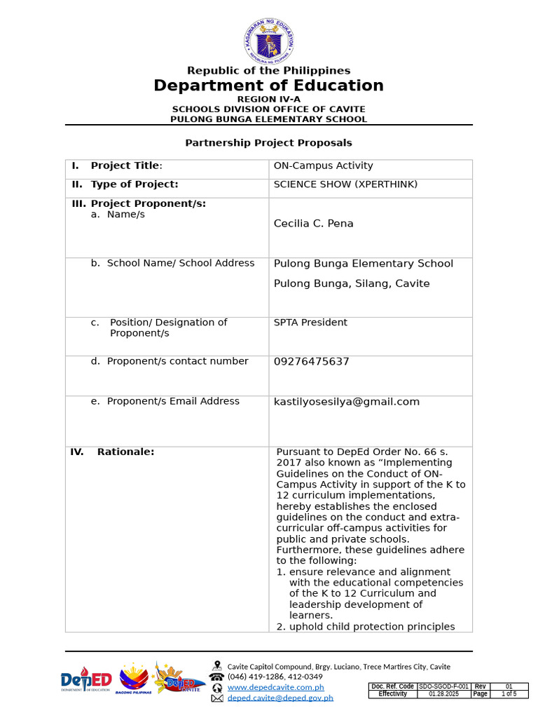 Pulong Bunga ES - PROJECT Proposal Template | PDF | Sun | Moon