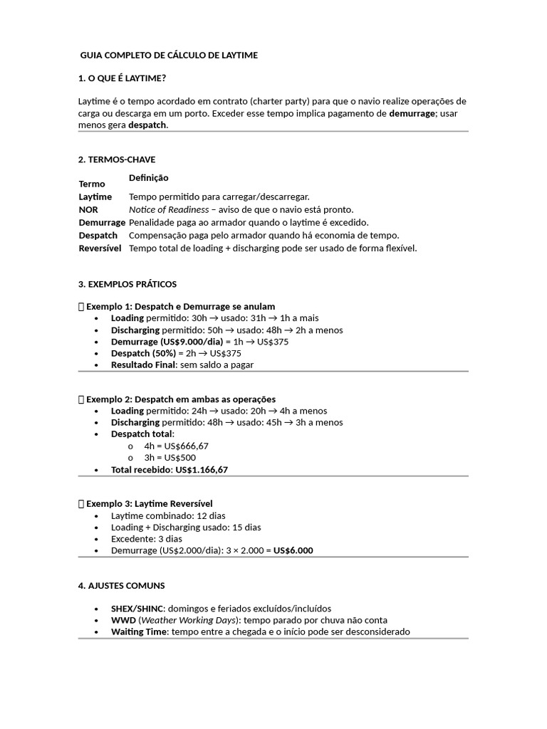 Guia Completo de Cálculo de Laytime | PDF