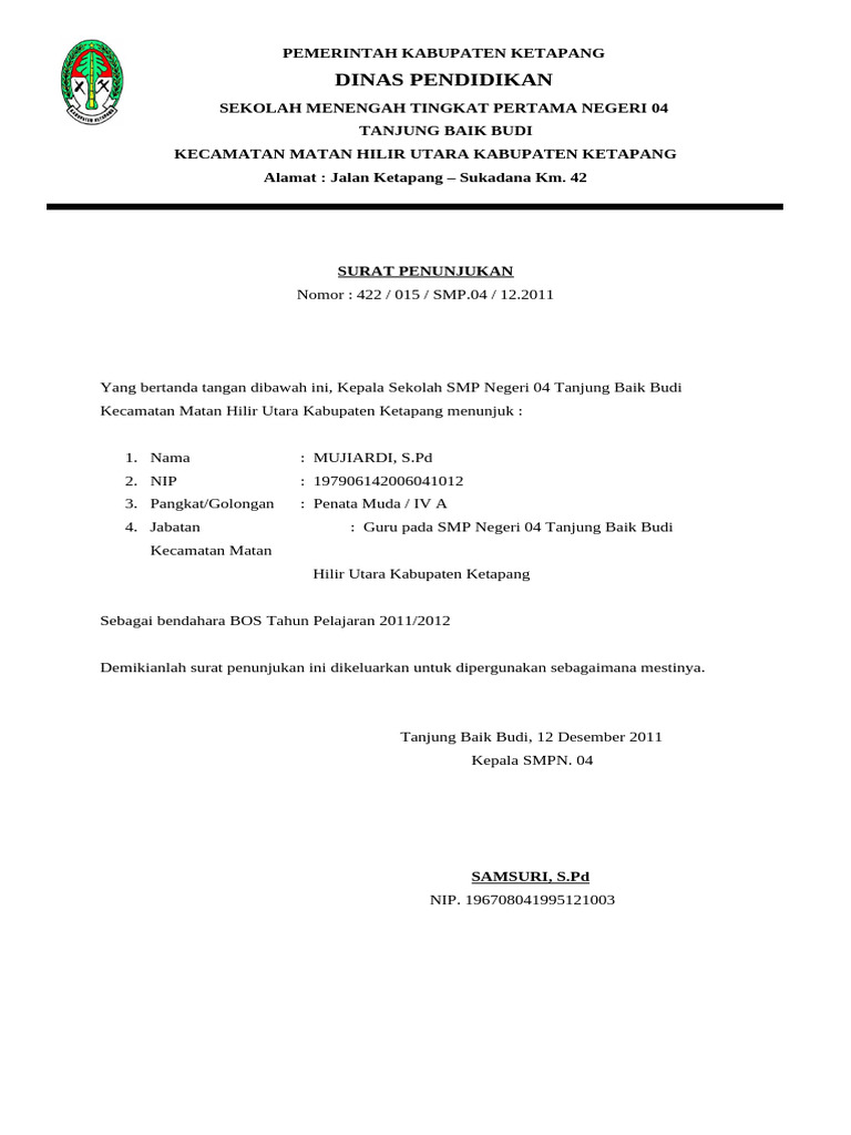 Surat Penunjukan Smp.04 Tbb | PDF