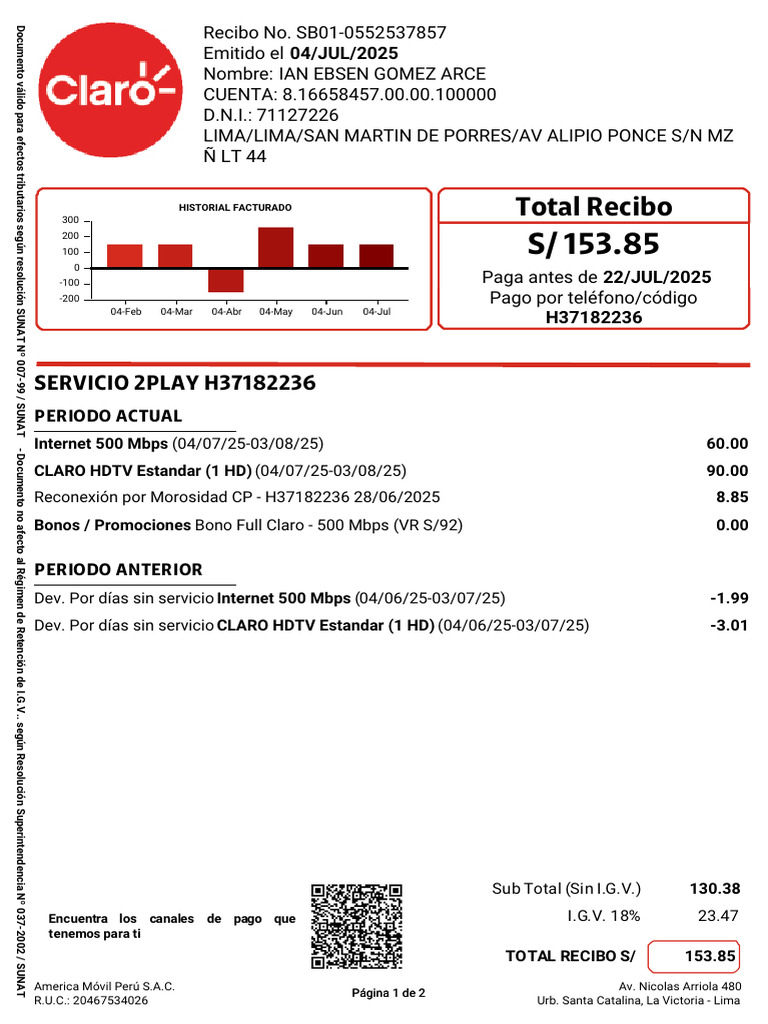 Recibo Claro: Detalles y Canales de Pago | PDF | Telecomunicaciones ...