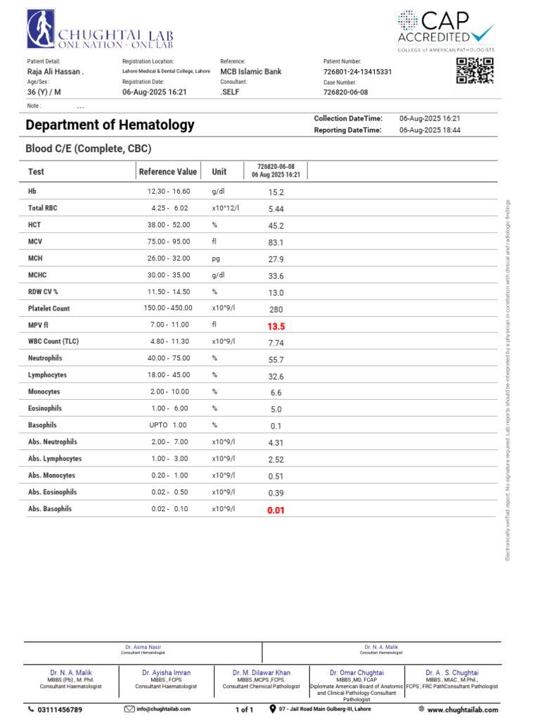Complete Blood Count Lab Report | PDF | Pathology | White Blood Cell