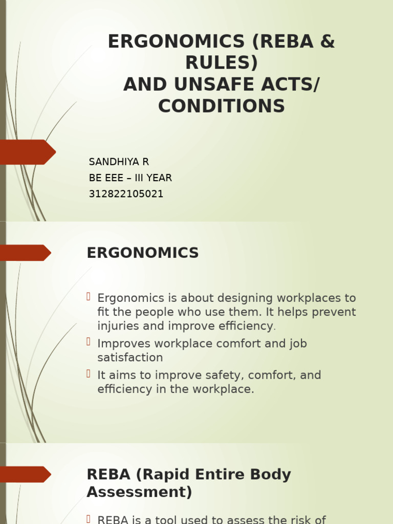 Ergonomics and REBA Assessment Guide | PDF