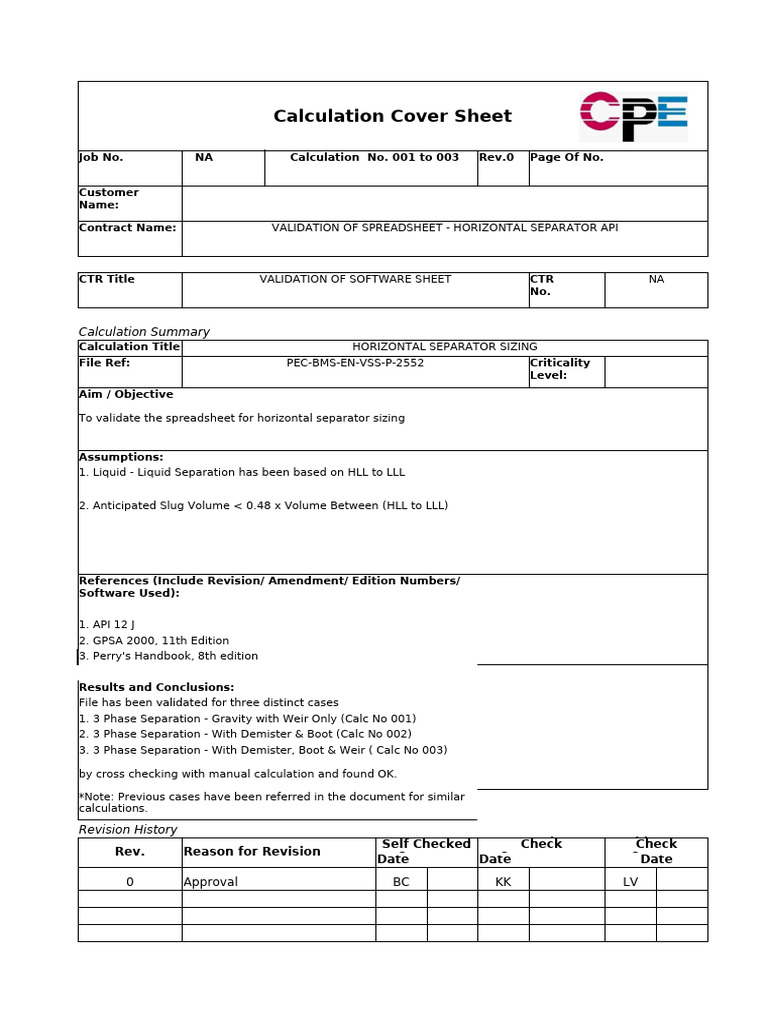 Horizontal Separator Sizing Validation | PDF | Software Engineering ...