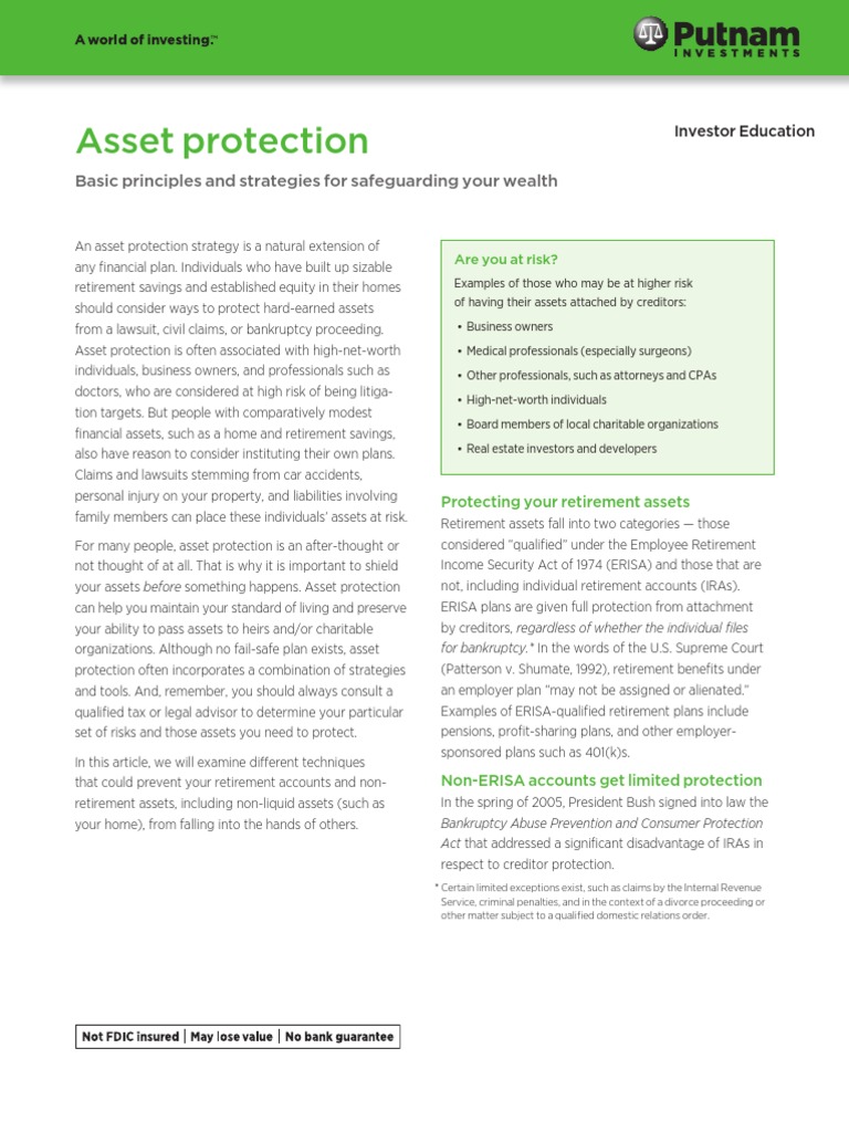 Asset Protection | PDF | Individual Retirement Account | Trust Law