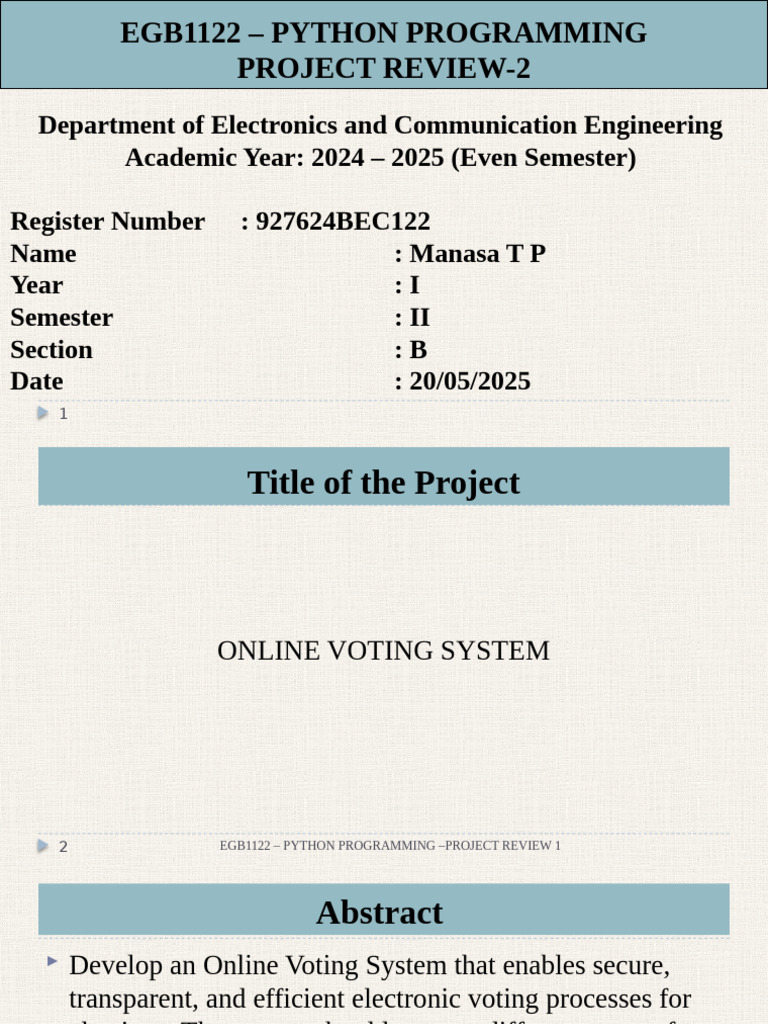 927624BEC122 - Manasa T P Online Voting System Python Project Review 2 | PDF | World Wide Web ...