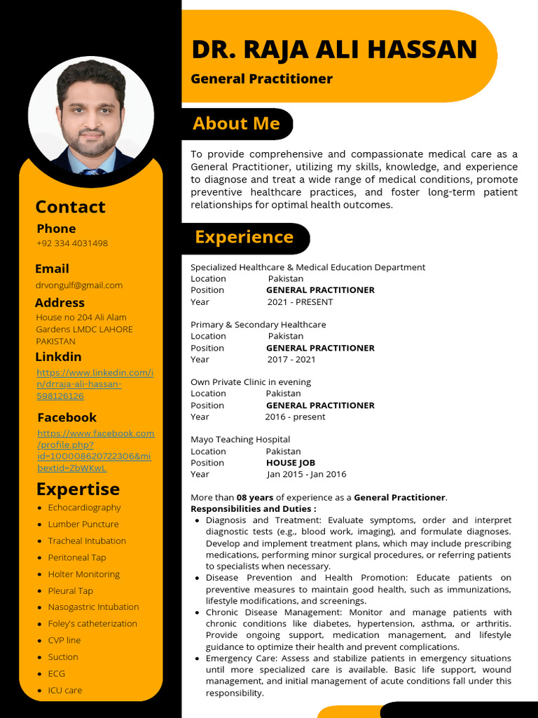 DR. RAJA ALI HASSAN Resume. | PDF | Medical Diagnosis | Health Care