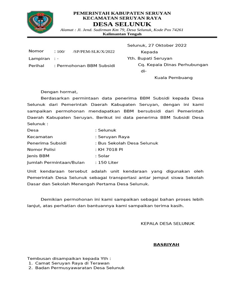 Permohonan BBM Subsidi | PDF