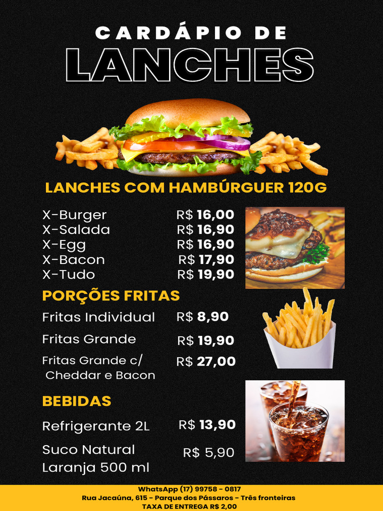 Cardápio de Lanches e Bebidas | PDF