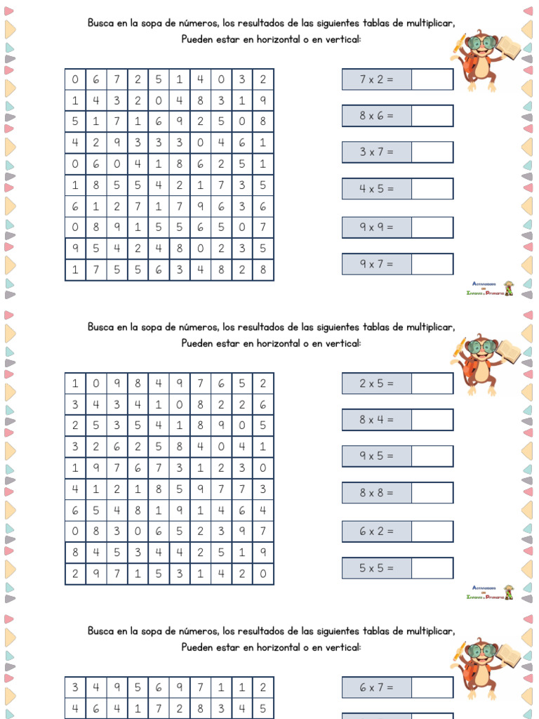 Sopa de Números: Multiplicaciones | PDF