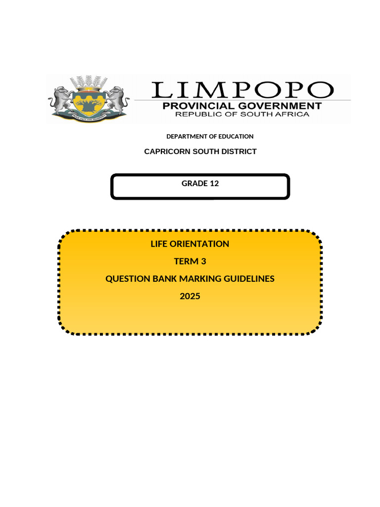 Grade 12 Term 3 Question Bank Marking Guideline | PDF | Tuberculosis | Employment