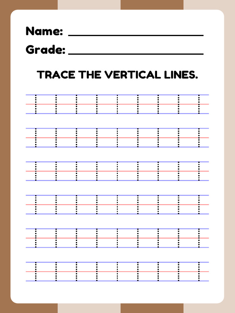 Brown Simple Trace The Vertical Lines Worksheet | PDF