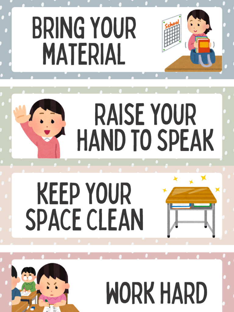 Classroom Rules Flashcards in Neutral Colours Cute Style | PDF