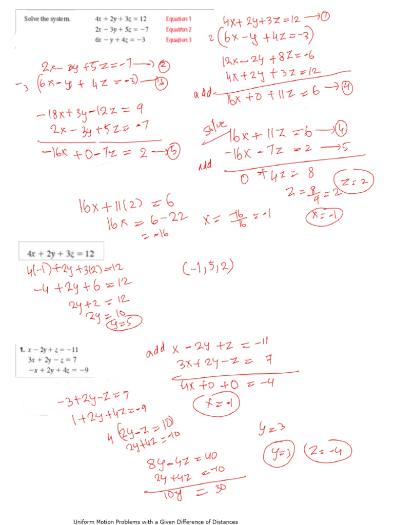 Solving 3 Systems of Equations, Speed Distance Time | PDF