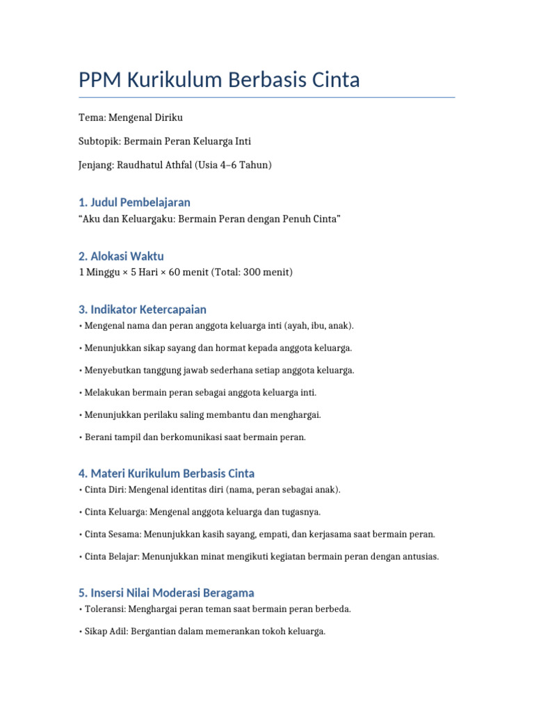 PPM Kurikulum Berbasis Cinta Mengenal Diriku RA | PDF