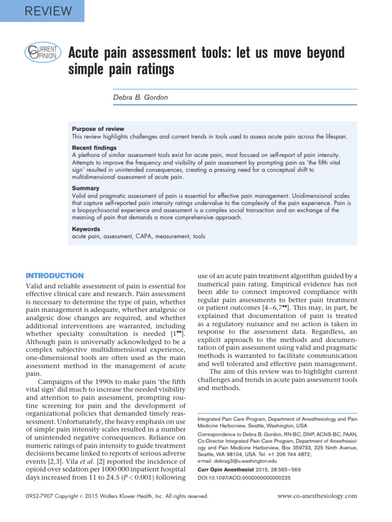 Advanced Tools for Acute Pain Assessment | PDF | Pain | Pain Management