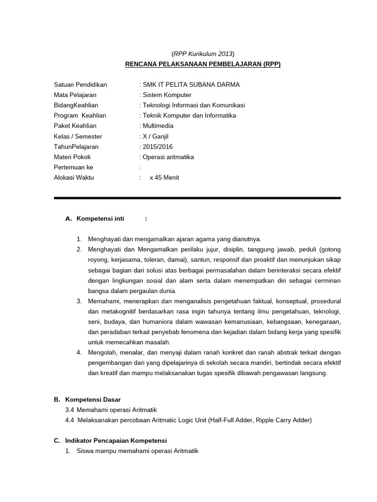 RPP Sistem Komputer: Operasi Aritmatik | PDF