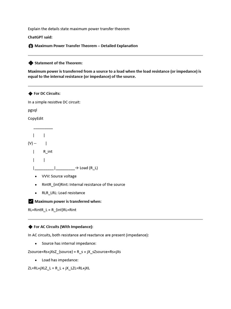 Maximum Power Transfer Theorem Explained | PDF | Electrical Impedance ...