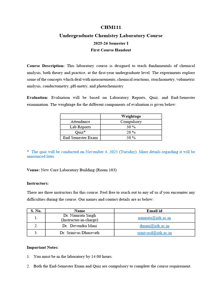 CHM111 FCH 2025 26 | PDF