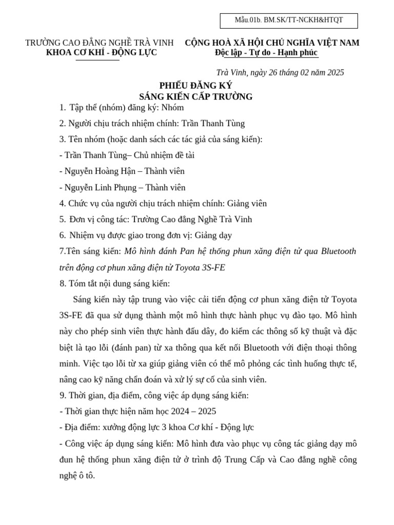Mau 1b Phieu Dang Ky Sang Kien Nhom | PDF