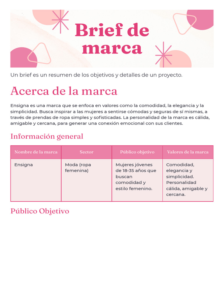 Doc Brief de Marca Delicado Femenino Rosa Blanco | PDF | Marca | Moda