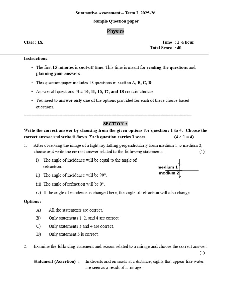 Class IX Physics Term I Assessment Paper | PDF | Force | Acceleration