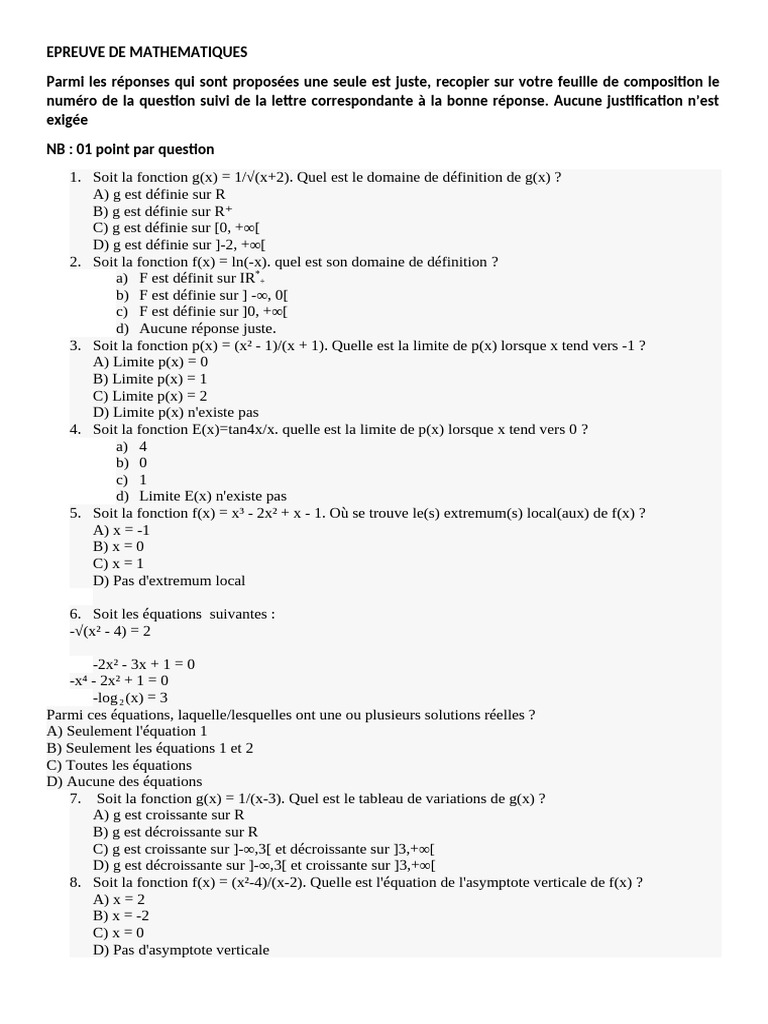 Questions de mathématiques et réponses | PDF | Triangle | Zéro d'une ...