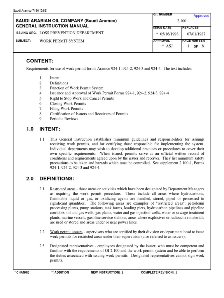 Aramco Work Permit System Overview | PDF | Combustion | Energy And Resource