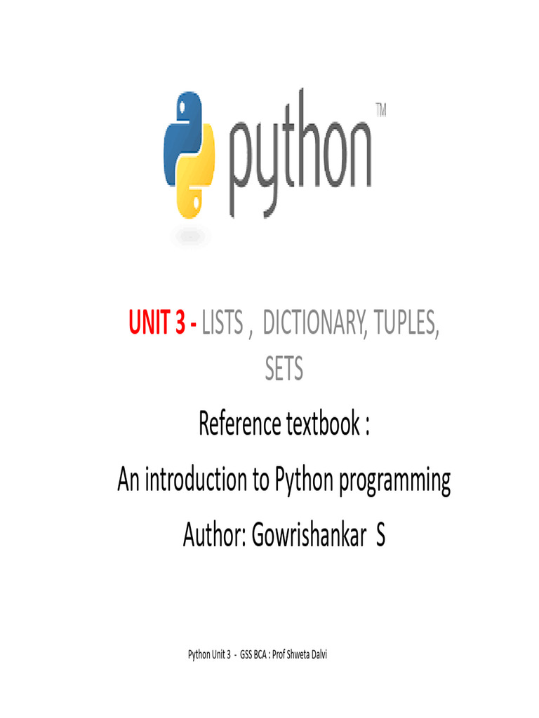 Unit 3 - Lists- Tuples- Sets | PDF | Computer Programming | Software Engineering