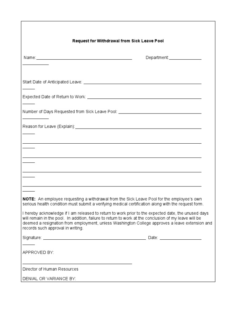 Sick Leave Pool Withdrawal Form | PDF