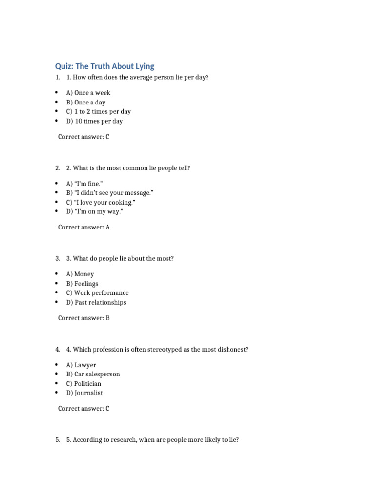 Extended Quiz The Truth About Lying | PDF | Lie | Human Communication