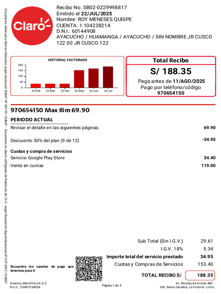 Recibo Claro: Detalles y Pagos 2025 | PDF