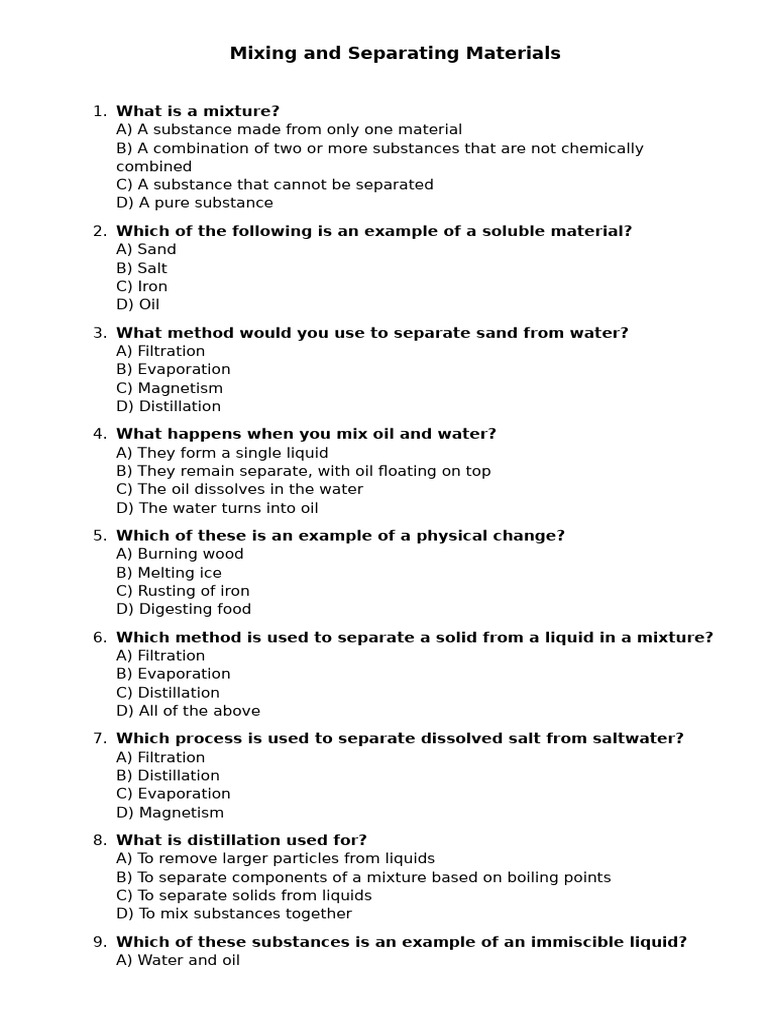 Mixing and Separating Materials | PDF