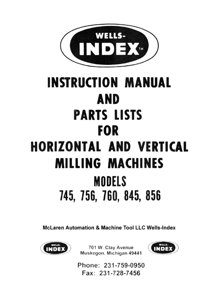 745 Wells-Index Milling Machine Manual | PDF
