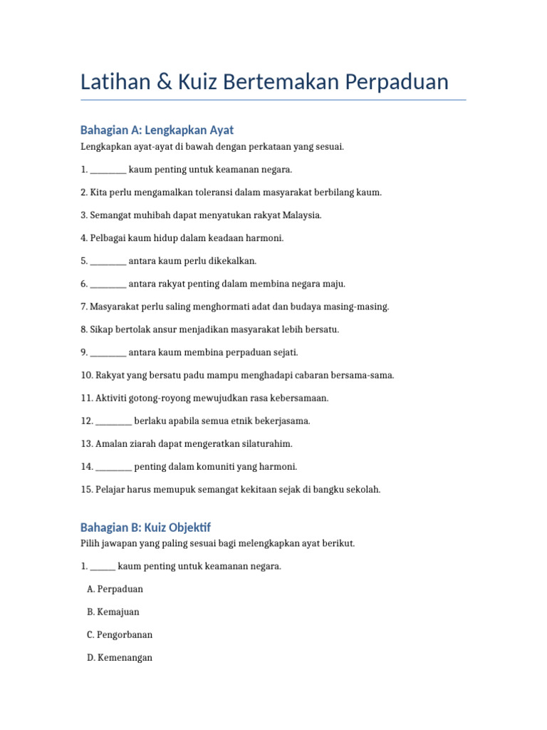 Latihan Dan Kuiz Perpaduan | PDF