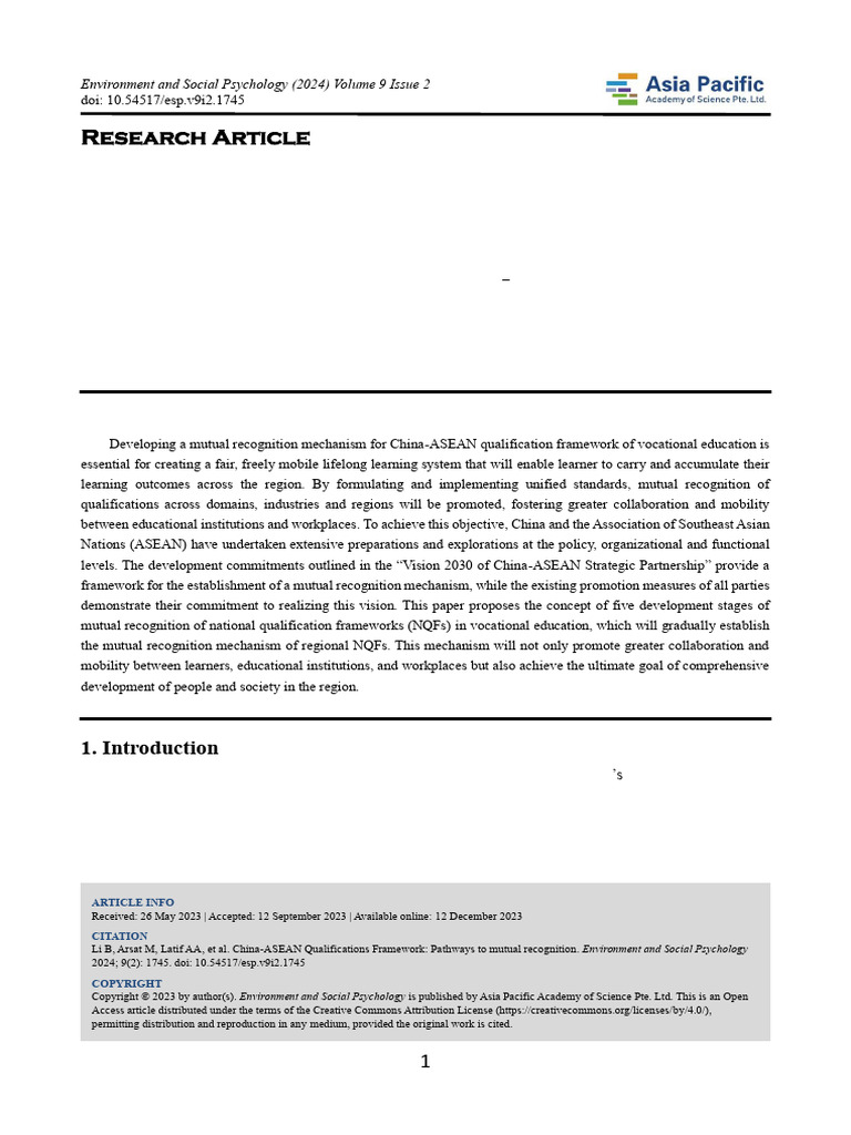 China-ASEAN Mutual Recognition Framework | PDF | Vocational Education ...