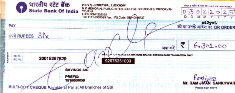 SBI Savings Account Cheque Details | PDF