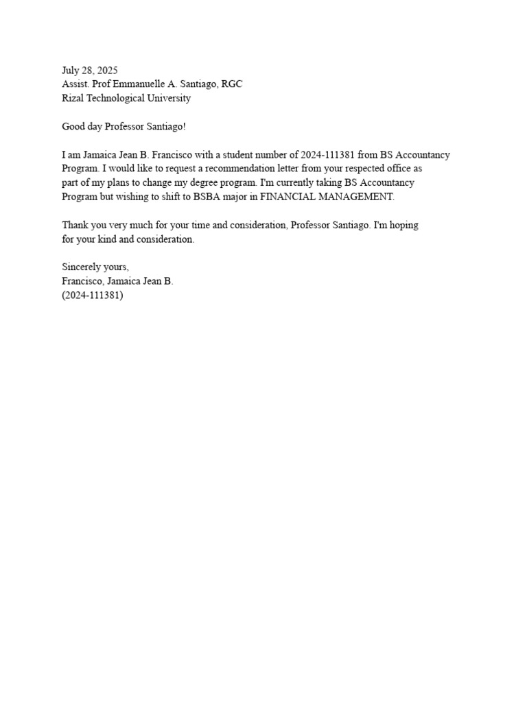 Request for Degree Program Change Letter | PDF
