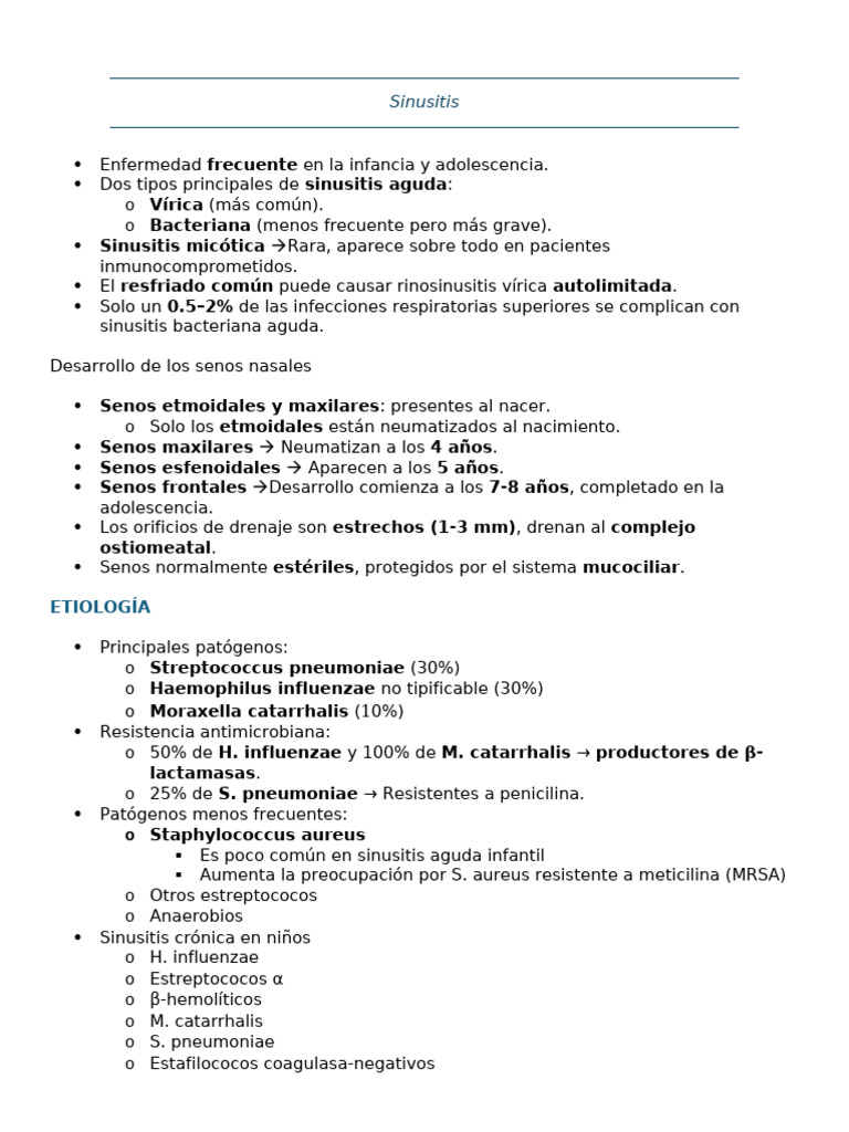 Sinusitis en Niños: Tipos, Diagnóstico y Tratamiento | PDF ...