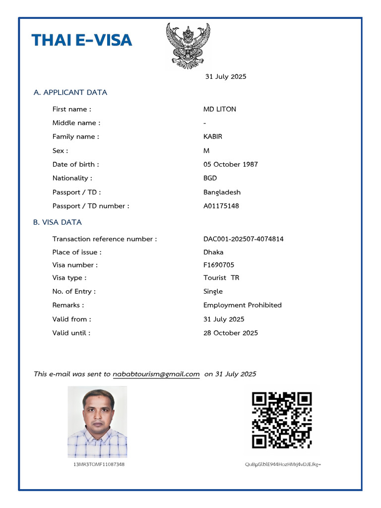 Thailand E-Visa Application Details | PDF