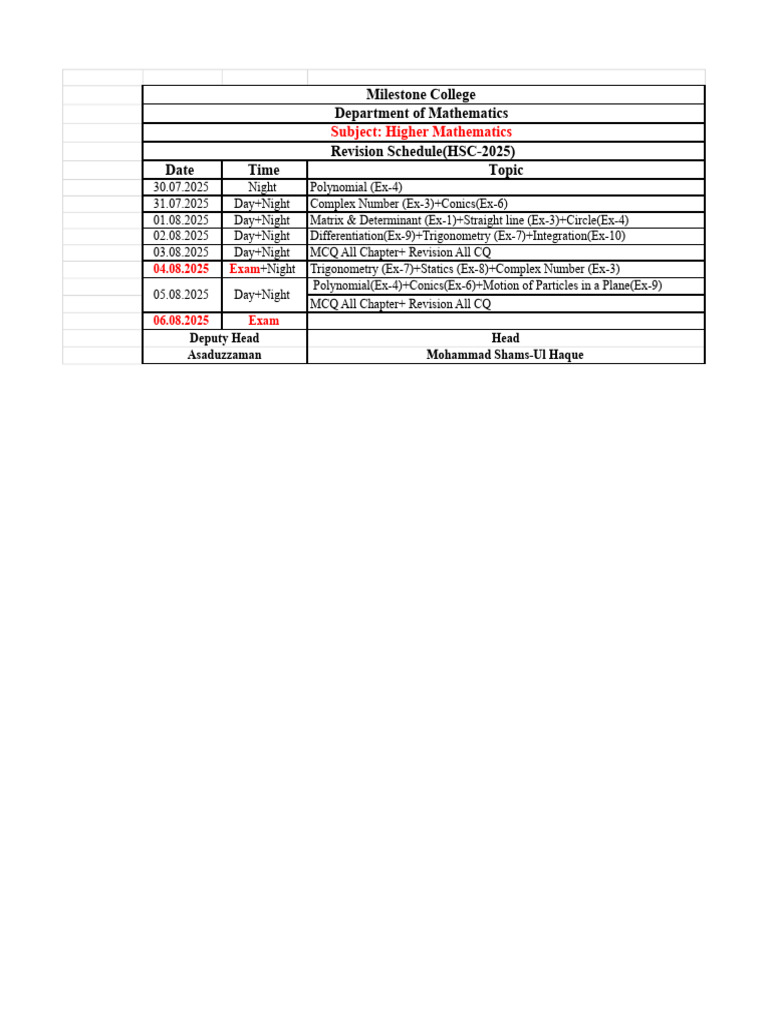 Revision Plan (HSC 2025) | PDF