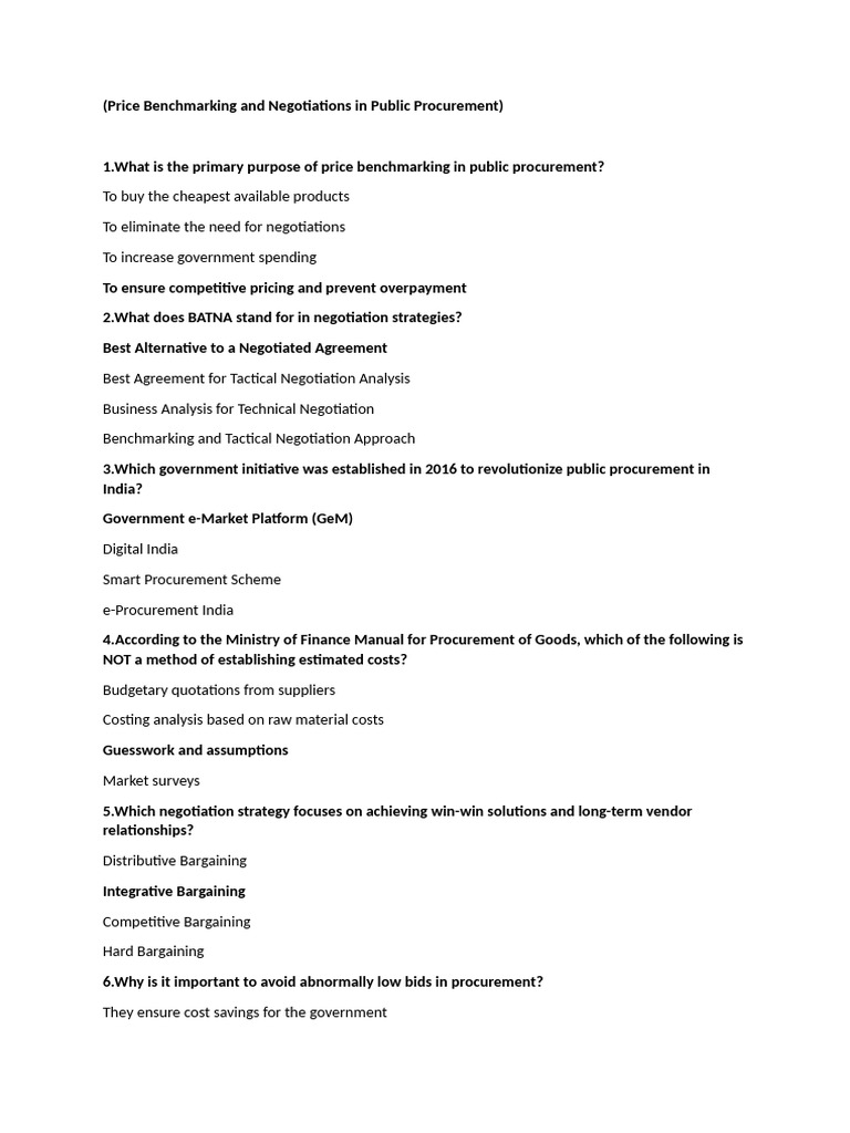 Price Benchmarking and Negotiations in Public Procurement | PDF ...