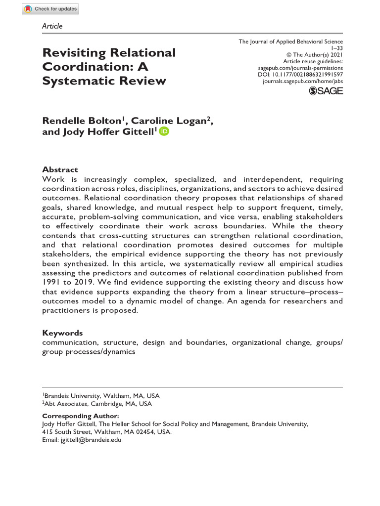 Systematic Review of Relational Coordination | PDF | Systems Theory ...