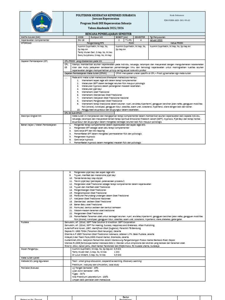 RPS Keperawatan Komplementer 2025-2026 | PDF