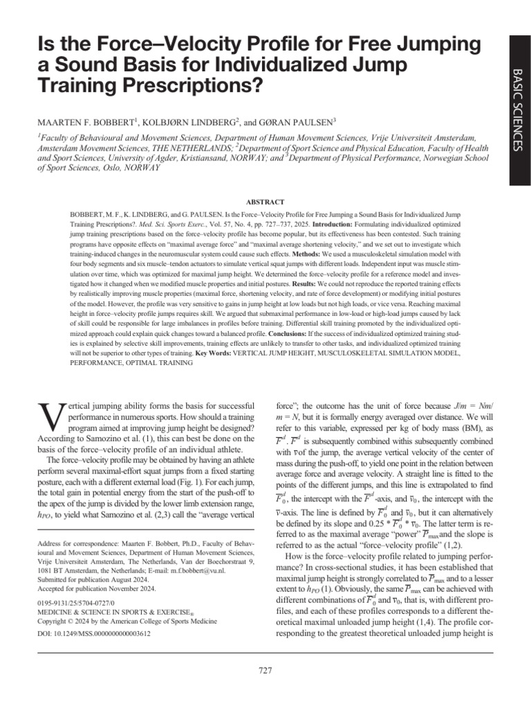Is the Force Velocity Profile for Free Jumping a.8 | PDF | Force | Foot