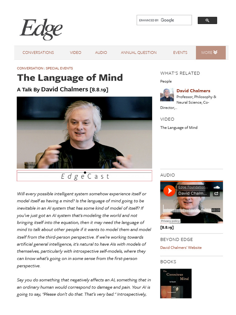 WWW Edge Org Conversation David Chalmers The Language of Mind... | PDF ...