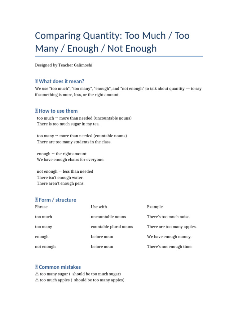 Quantity Usage: Too Much vs. Enough | PDF
