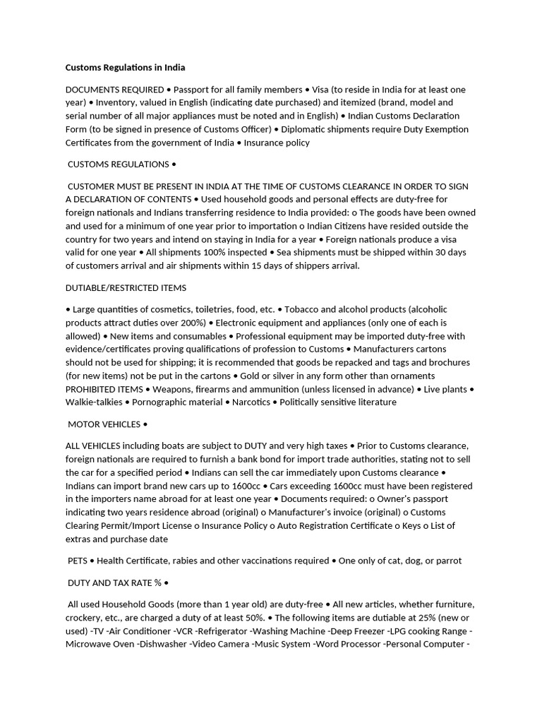 India Customs Regulations Overview | PDF | Customs | Yellow Fever