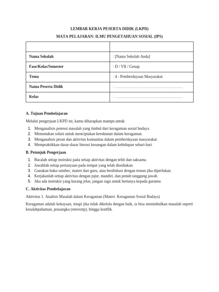 LKPD - KLS 7 - Bab 4 | PDF