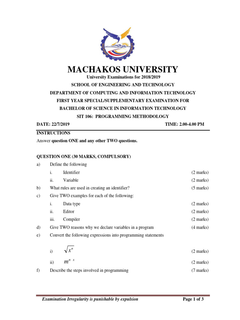 Sit 106 Programming Methodology (1) | PDF | Programming Paradigms | Computer Engineering
