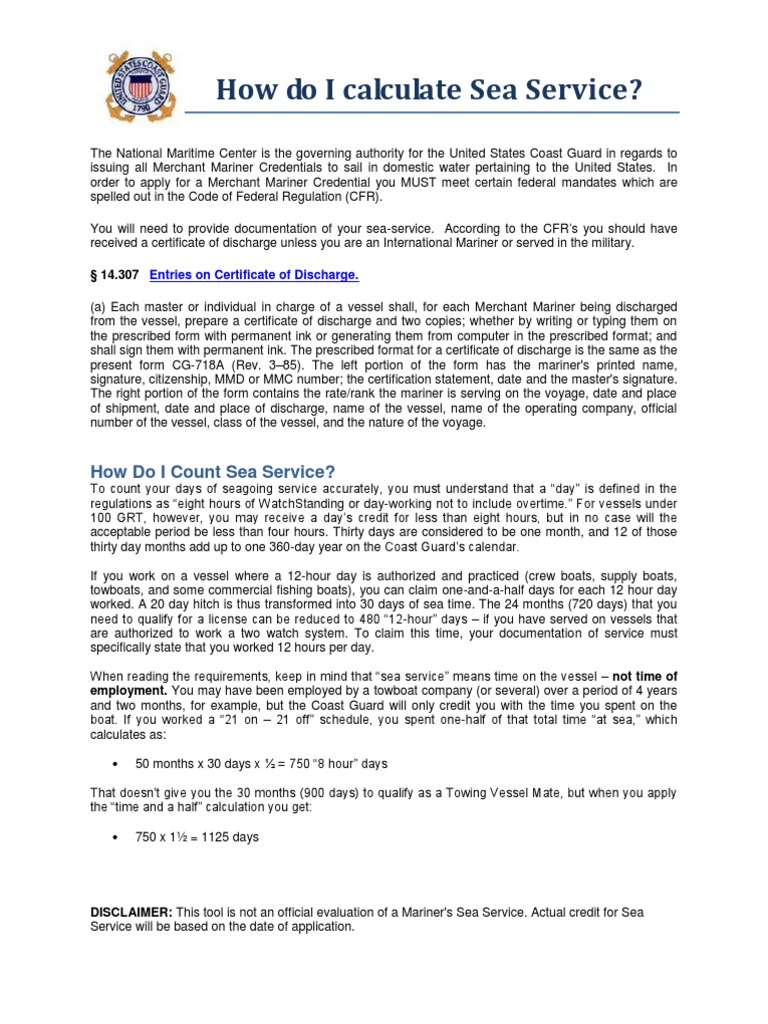 Calculating Sea Service for Credentials | PDF | Sailor | United States ...
